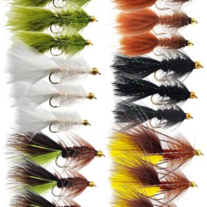 The Fly Crate Woolly Bugger Flies for Trout Fly Fishing Assortment - Size #8 Streamer Fly Fishing Flies (18 Pack - Variety)