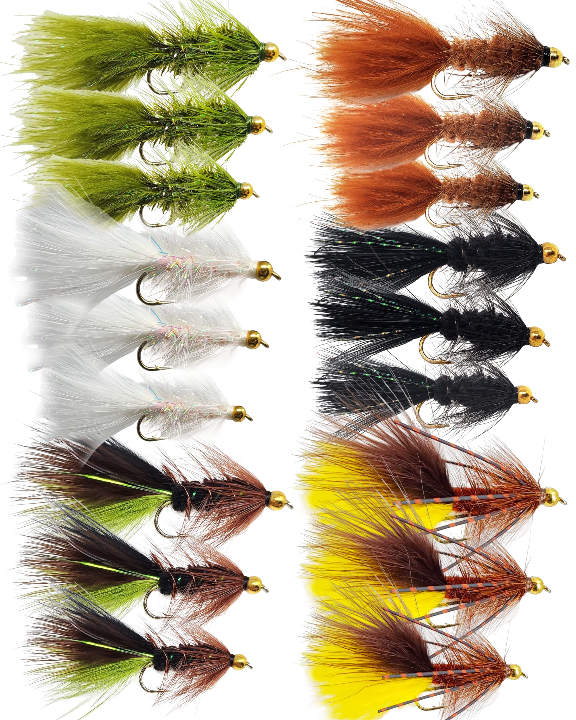 The Fly Crate Woolly Bugger Flies for Trout Fly Fishing Assortment - Size #8 Streamer Fly Fishing Flies (18 Pack - Variety)