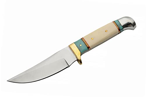 SZCO Supplies 203454-BO Bone/Resin Handled Daylight Outdoor Hunting Knife with Leather Sheath, 8" Length