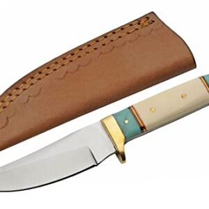 SZCO Supplies 203454-BO Bone/Resin Handled Daylight Outdoor Hunting Knife with Leather Sheath, 8" Length