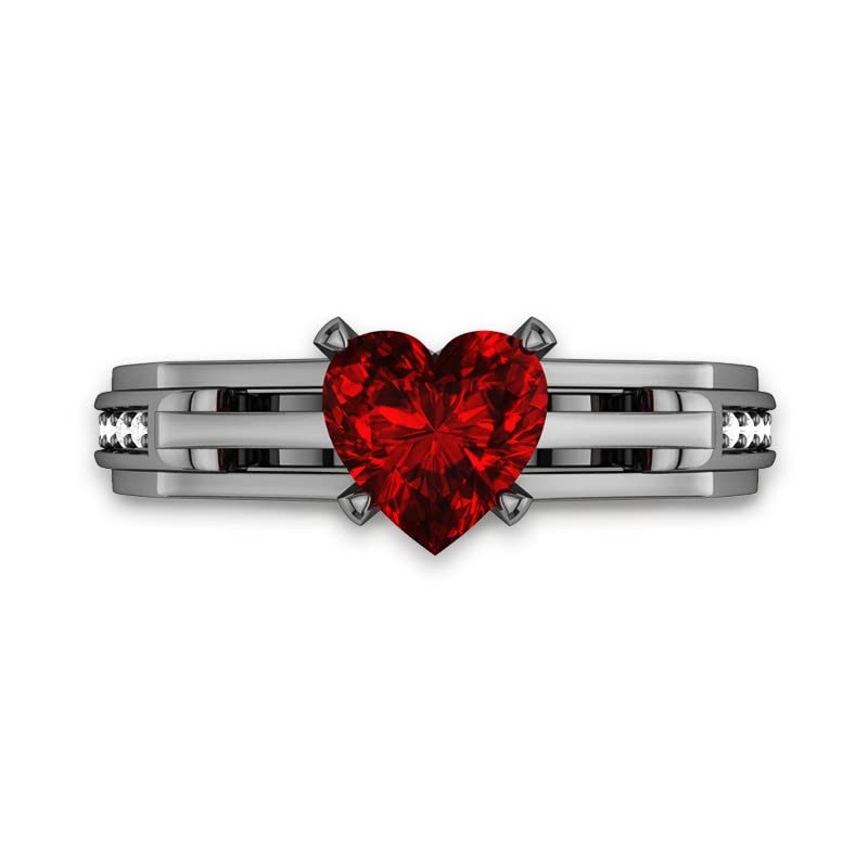 ZALKARI Heart Cut 1.20Ct Red Garnet & VVS1/D Diamond Women,'s Engagement, Wedding, Anniversary Ring Sterling Silver Black & White (Two Tone) Gold Plated (White Gold Plated Sterling Silver, 5.50)