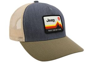 jeep have fun out there trucker snapback patch hat grey/army green/cream