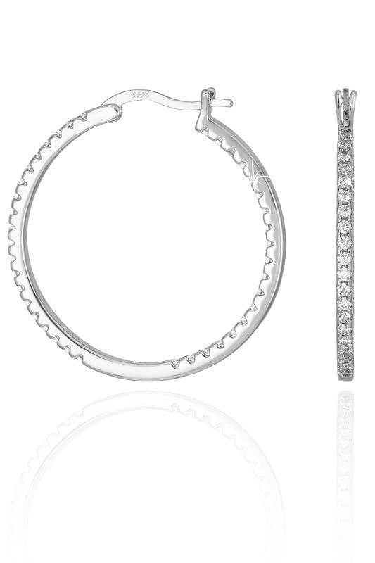 LUXSTRA CZ Gold Hoop Earrings,Solid 925 Sterling Silver Post,Cubic Zirconia Pave Hoop Earrings,18K Yellow, Rose, White Gold Filled Hoop Earrings,15, 20, 30mm, Gold Hoops Christmas, Cubic Zirconia