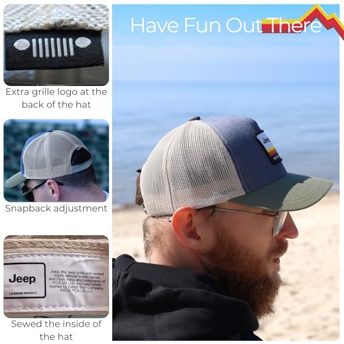 Jeep Have Fun Out There Trucker Snapback Patch Hat Grey/Army Green/Cream