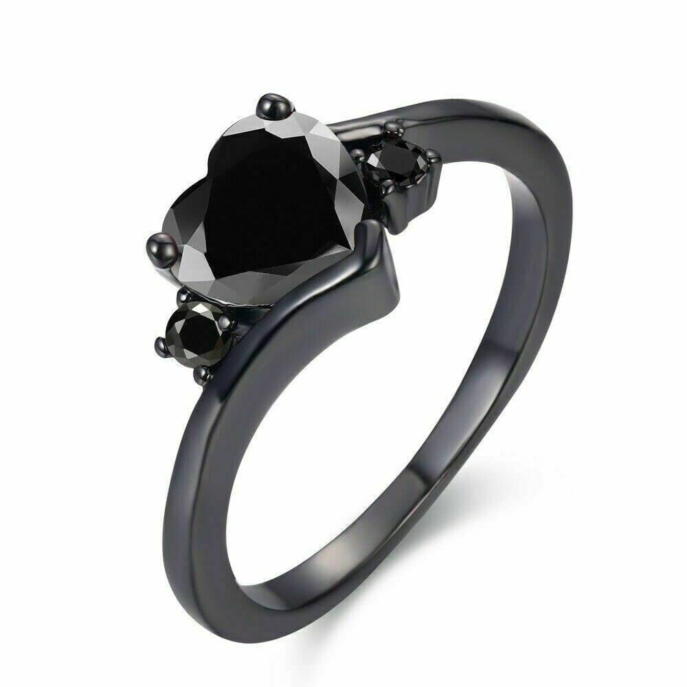 2.00 Ct Heart Cut Simulated Black Diamond Solitaire Engagement Ring Black Gold Plated Silver BY BALAJIGEMSANDJEWELRY (7)