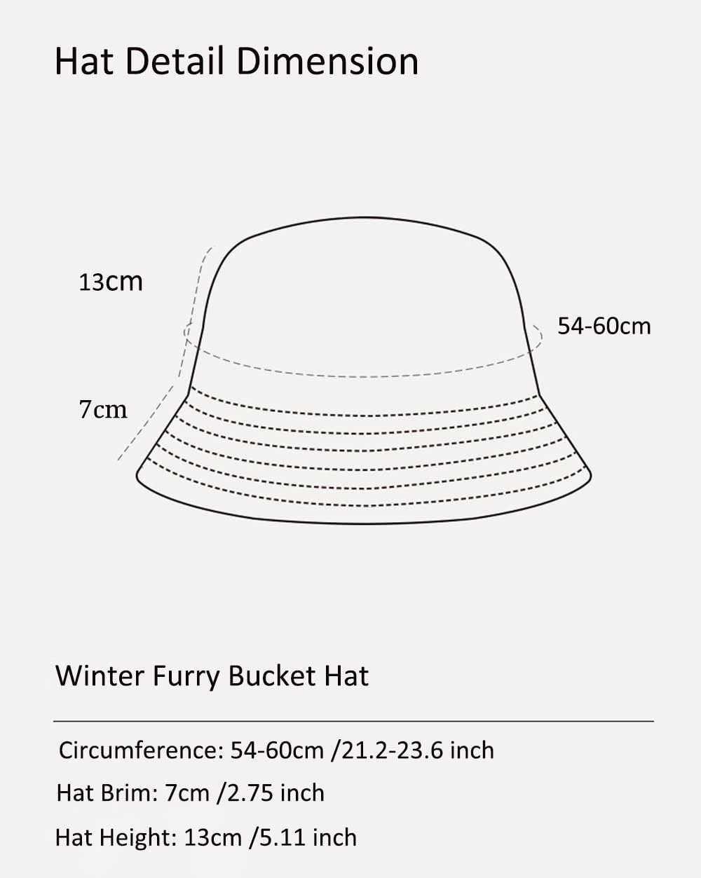 CZEVIP Black Faux Fur Bucket Hat Soft Warm Winter Fuzzyy Bucket Hat Fluffy Winter Hats for Women Men Furry Bucket Hat Unisex