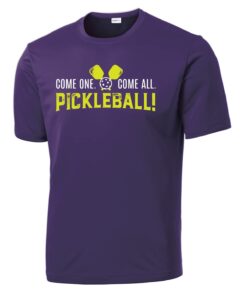 dinkers & bangers - come one. come all. pickleball! - men's performance t-shirt - purple - l