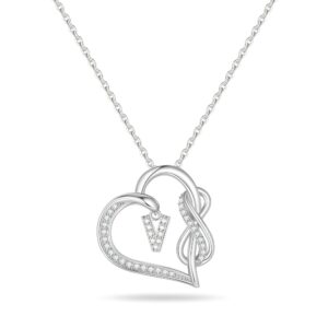 925 sterling silver heart necklaces for women, silver infinity necklace anniversary birthday christmas gifts for women mom wife girlfriend ideas womens jewelry initial v necklace valentine's day gifts