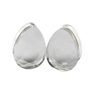 mystic metals body jewelry pair of faceted clear glass teardrop plugs (pg-576) (3/4" (19mm))