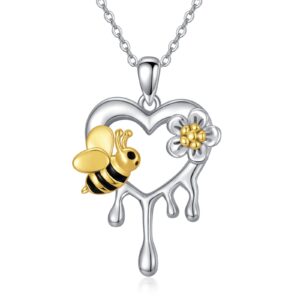 bee necklace gifts sterling silver love heart honey bee pendant necklace jewelry for women teens