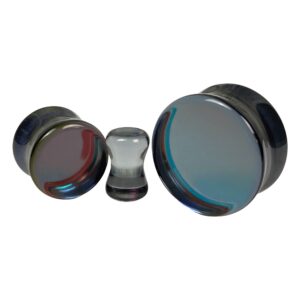 mystic metals body jewelry pair of iridescent smokey glass double flare plugs (pg-577) (3/4" (19mm))