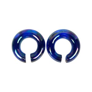 pair of iridescent blue oil slick glass hoops (pg-580) (1/2" (12mm))