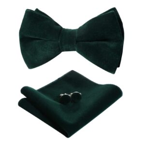 pacgoth bow ties for men pre-tie bow ties vintage tuxedo velvet bow ties cufflinks pocket square sets with gift box (dark green)