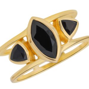 YoTreasure Black Onyx Solid 14K Gold Plated Over 925 Silver 3 Stone Ring (10)