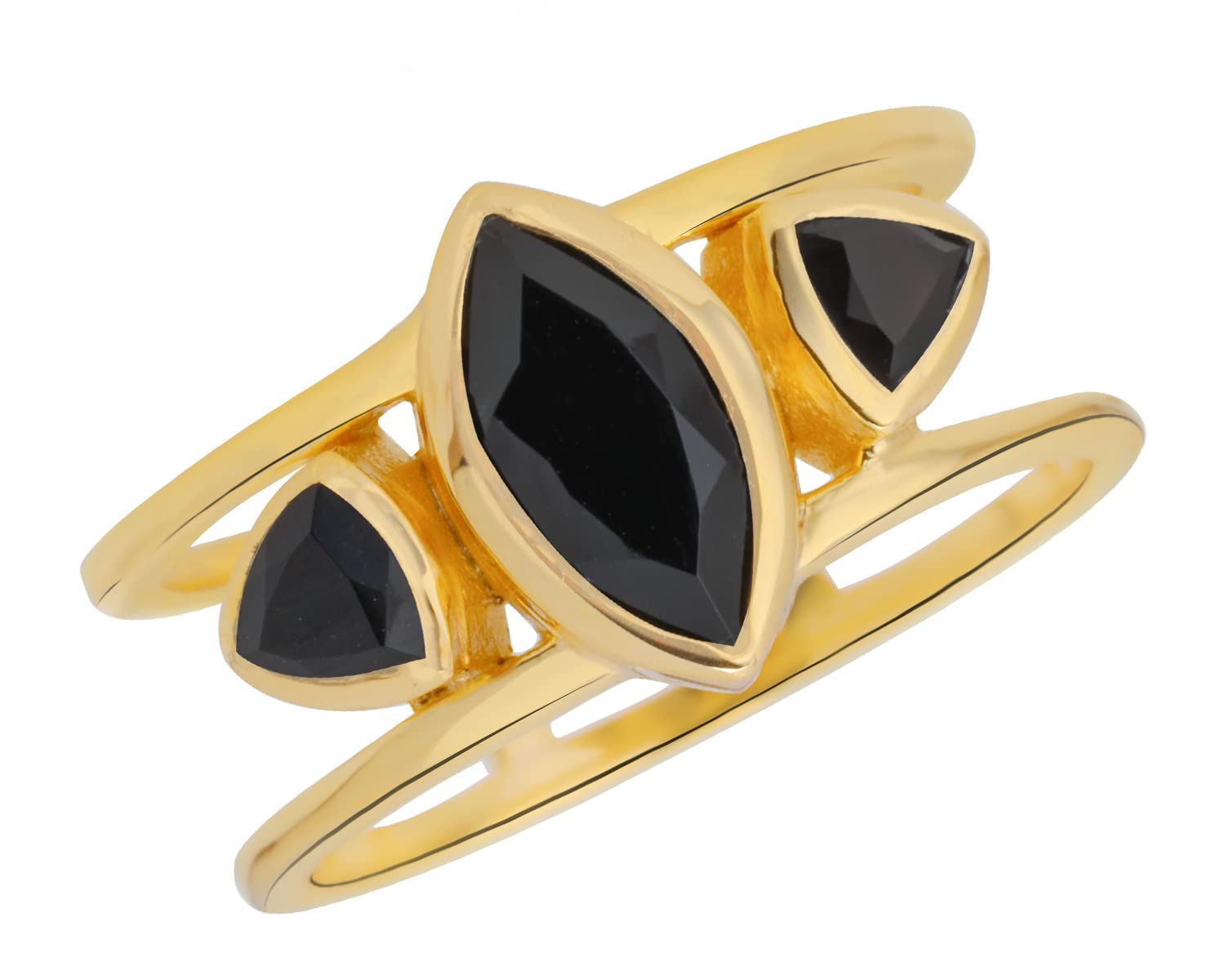 YoTreasure Black Onyx Solid 14K Gold Plated Over 925 Silver 3 Stone Ring (10)