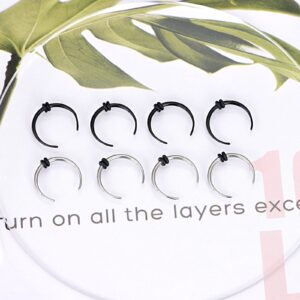 Qmcandy 8pcs 16G Stainless Steel Black Silver Pinchers Septum Piercing Horseshoes Nose Rings Buffalo Taper with Black O-Rings, 00g