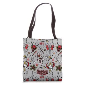 stranger things demogorgon hellfire club pattern tote bag