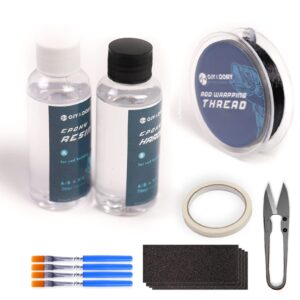 ojydoiiiy fishing rod repair kit with epoxy glue, wrapping thread, clipper, and masking tape