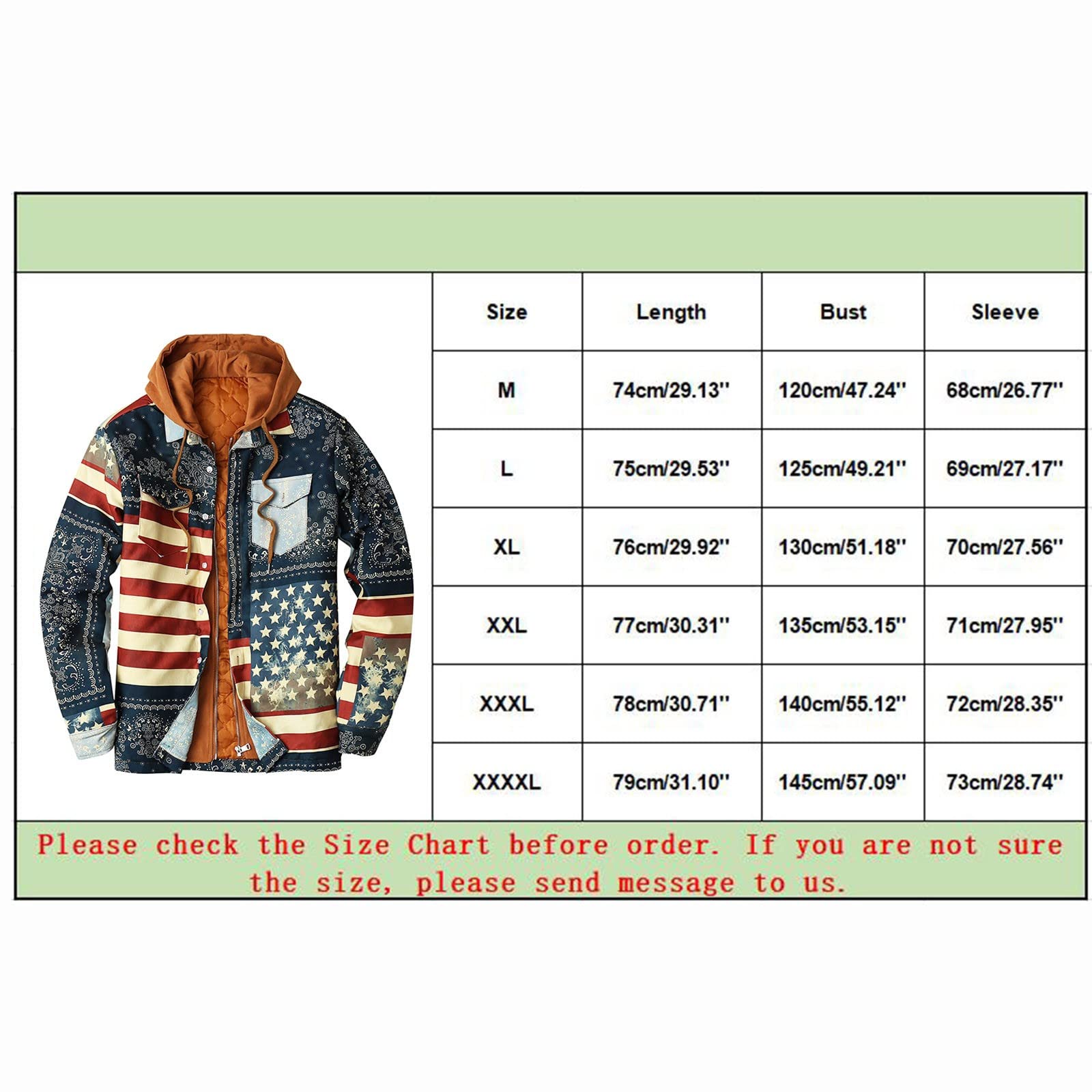 Men Casual Autumn and Winter Retro Print Hooded Zipper Pocket Long Sleeve Shirt Color Blocking Jacket (Multicolor, XL)