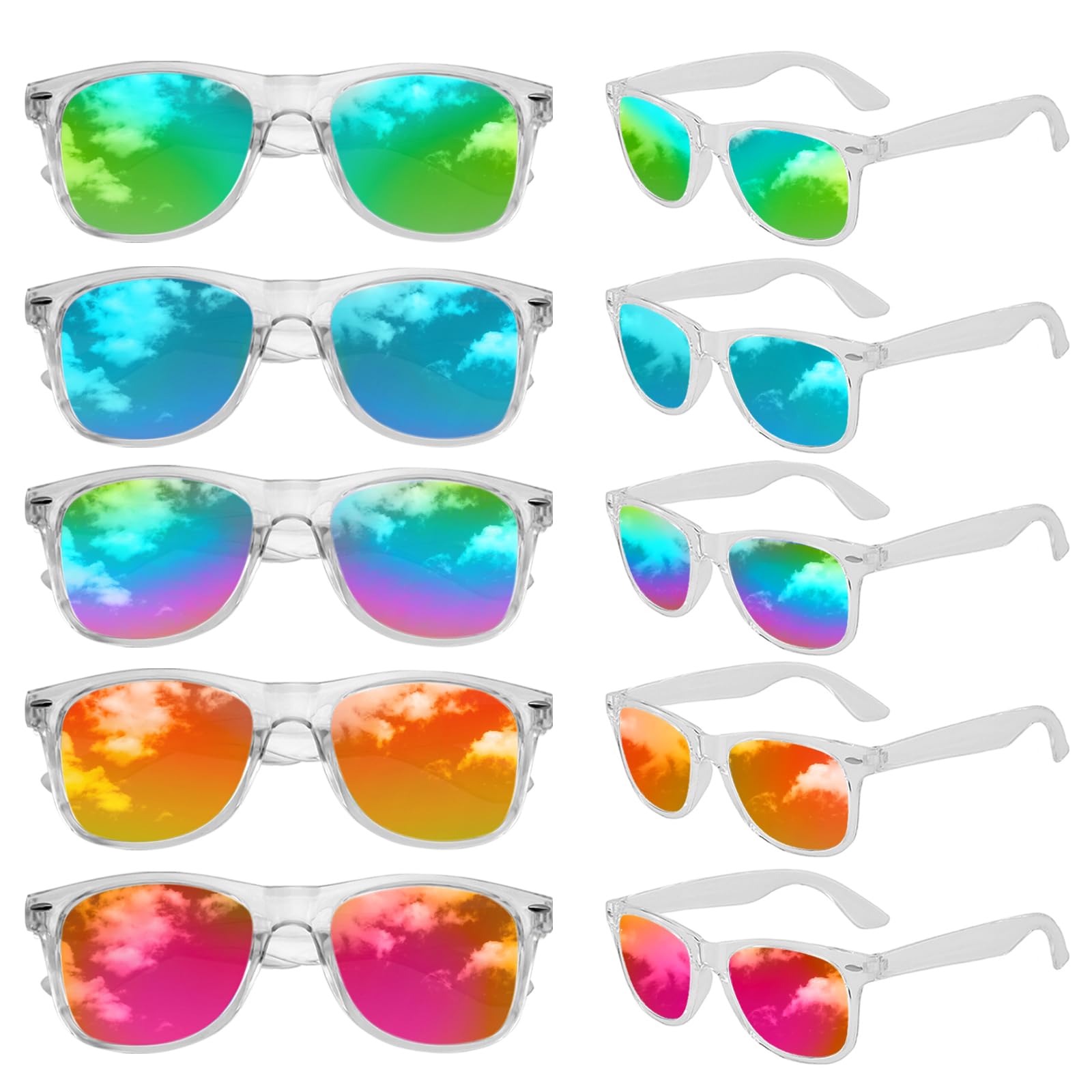 Matcheck 10 Retro Clear Mirrored Sunglasses Bulk Party Favors Classic Glasses Birthday Beach Pool Party Unisex Adult