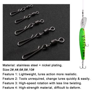 Fishing Clips Fishing Swivels Snaps Kit, 60/200pcs Quick Clips Fishing Barrel Snap Swivel Rolling Swivel with Hanging Snap Swivel Fishing Safety Snap Freshwater Saltwater Trolling Fishing Tackle