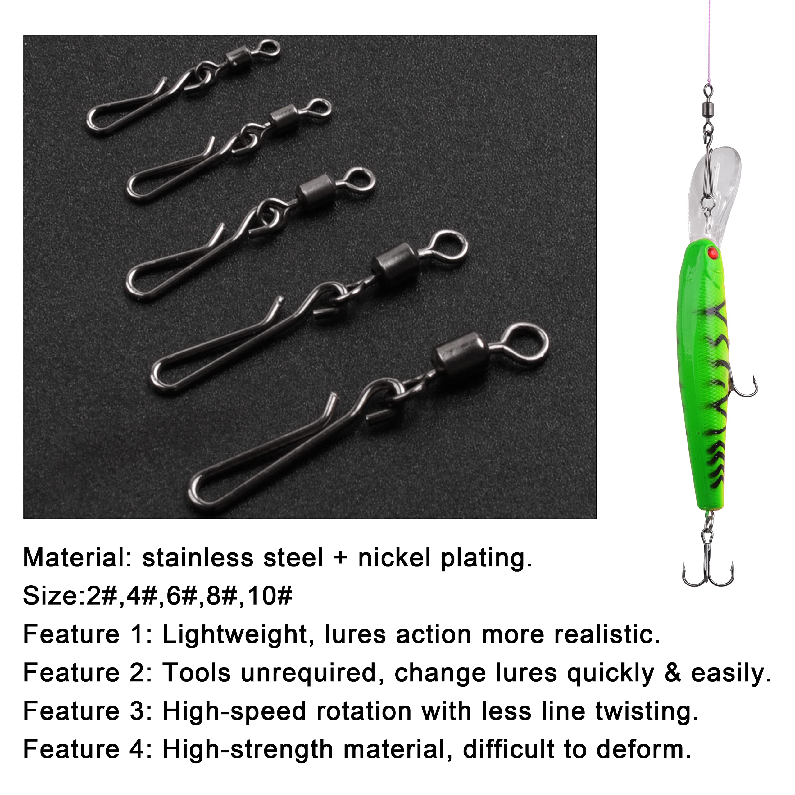 Fishing Clips Fishing Swivels Snaps Kit, 60/200pcs Quick Clips Fishing Barrel Snap Swivel Rolling Swivel with Hanging Snap Swivel Fishing Safety Snap Freshwater Saltwater Trolling Fishing Tackle