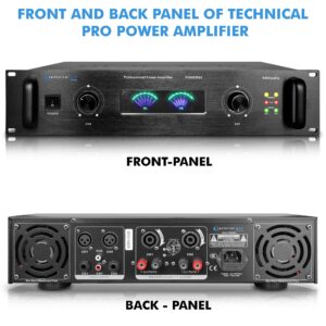 Technical Pro 6000 Watts Professional Portable PA System, 2 Channel Digital Stereo Power Amplifier with Dual Cooling Speed Fans for Home Speaker System