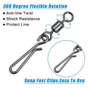 Fishing Clips Fishing Swivels Snaps Kit, 60/200pcs Quick Clips Fishing Barrel Snap Swivel Rolling Swivel with Hanging Snap Swivel Fishing Safety Snap Freshwater Saltwater Trolling Fishing Tackle