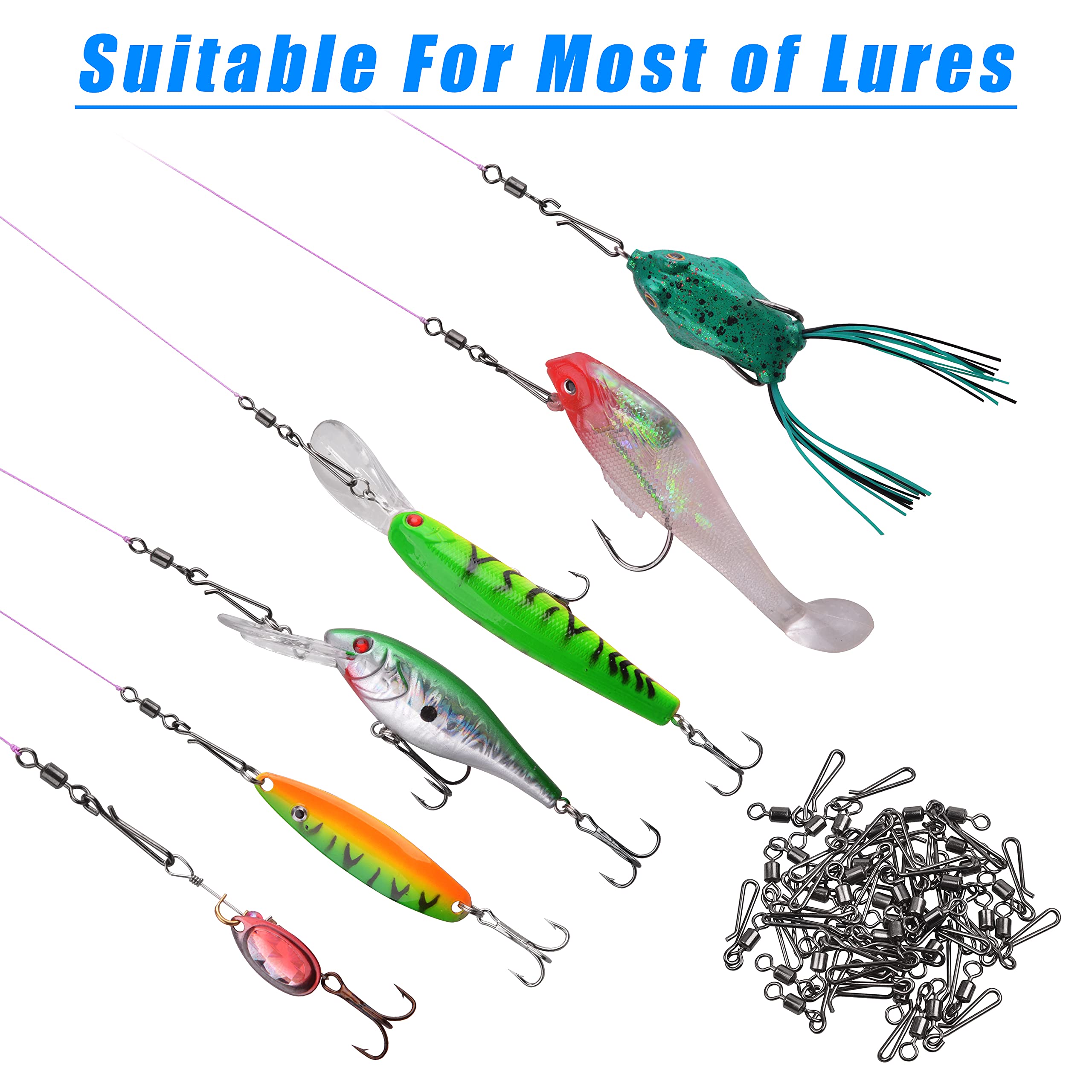 Fishing Clips Fishing Swivels Snaps Kit, 60/200pcs Quick Clips Fishing Barrel Snap Swivel Rolling Swivel with Hanging Snap Swivel Fishing Safety Snap Freshwater Saltwater Trolling Fishing Tackle