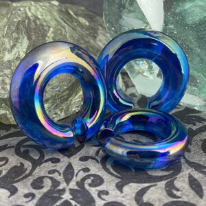 Pair of Iridescent Blue Oil Slick Glass Hoops (PG-580) (1/2" (12mm))