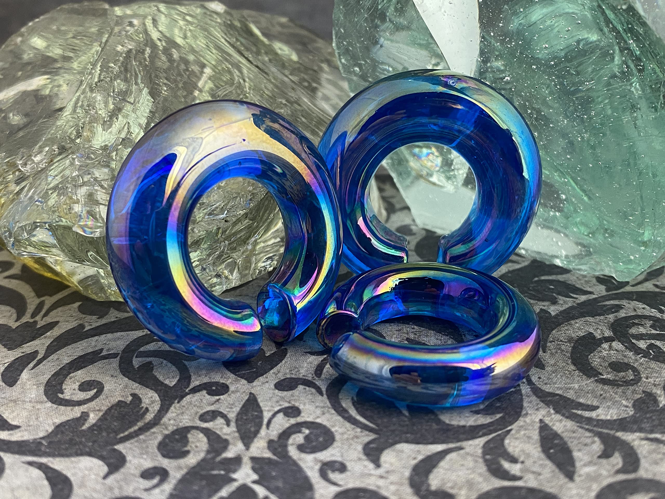 Pair of Iridescent Blue Oil Slick Glass Hoops (PG-580) (1/2" (12mm))