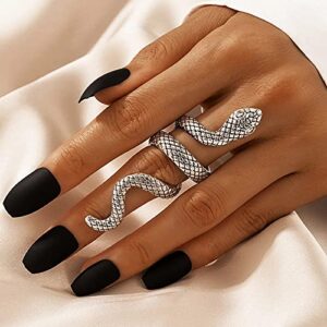 Silver Snake Ring Set Silver Snake Rings for Women Serpent Ring Adjustable Vintage Rings Punk Goth Rings Gold Snake Silver Ring Set Snake Jewelry