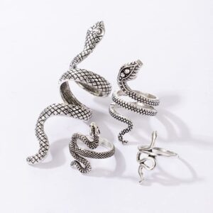 Silver Snake Ring Set Silver Snake Rings for Women Serpent Ring Adjustable Vintage Rings Punk Goth Rings Gold Snake Silver Ring Set Snake Jewelry