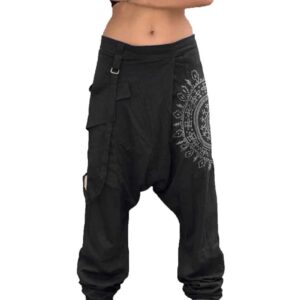 mens cotton baggy hippie boho yoga harem pants vintage loose fit joggers(black,medium)