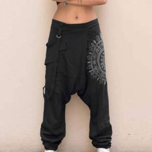 Mens Cotton Baggy Hippie Boho Yoga Harem Pants Vintage Loose Fit Joggers(Black,Medium)