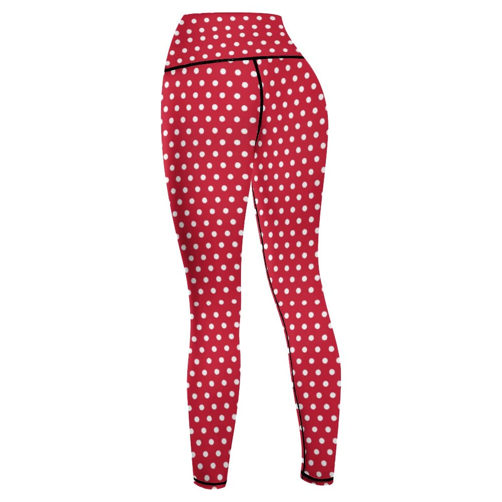 Lurhonp Women's Polka Dot Workout Leggings High Waist Tummy Control Yoga Pants,Red,2XL