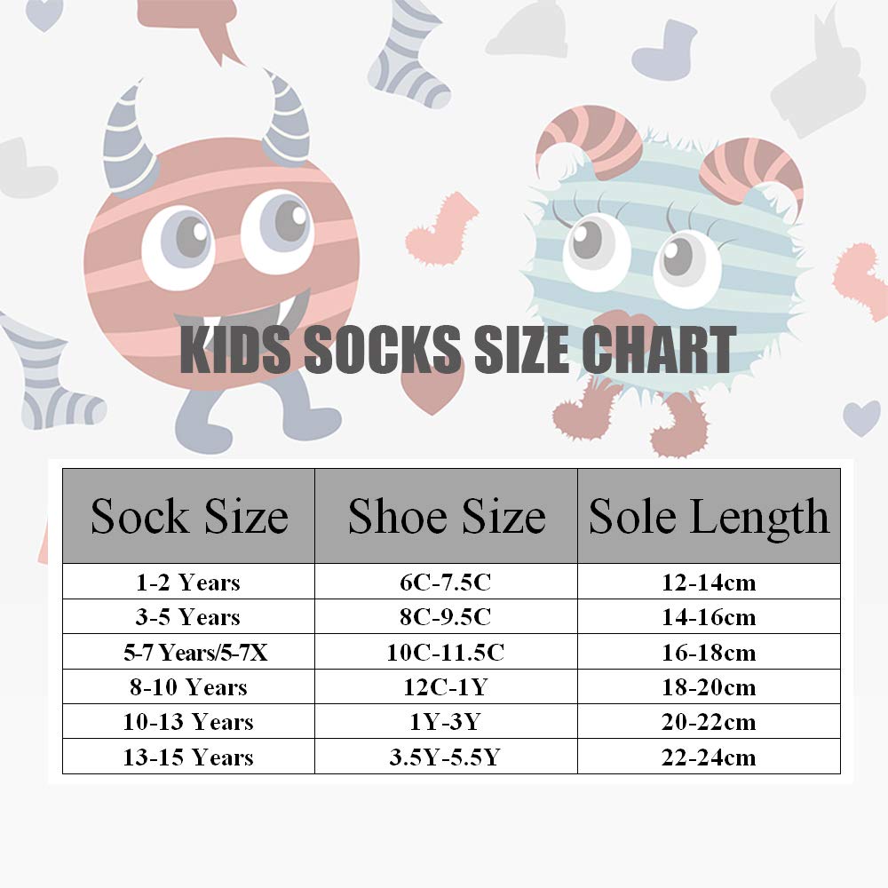 Moon Tree Big Girls Cotton Socks for Kids Seamless Crew Socks Cartoon Quarter Socks 6 Pack 8-10 Years