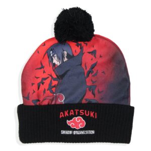 bioworld naruto shippuden itachi akatsuki shinobi organization cuffed pom beanie hat black