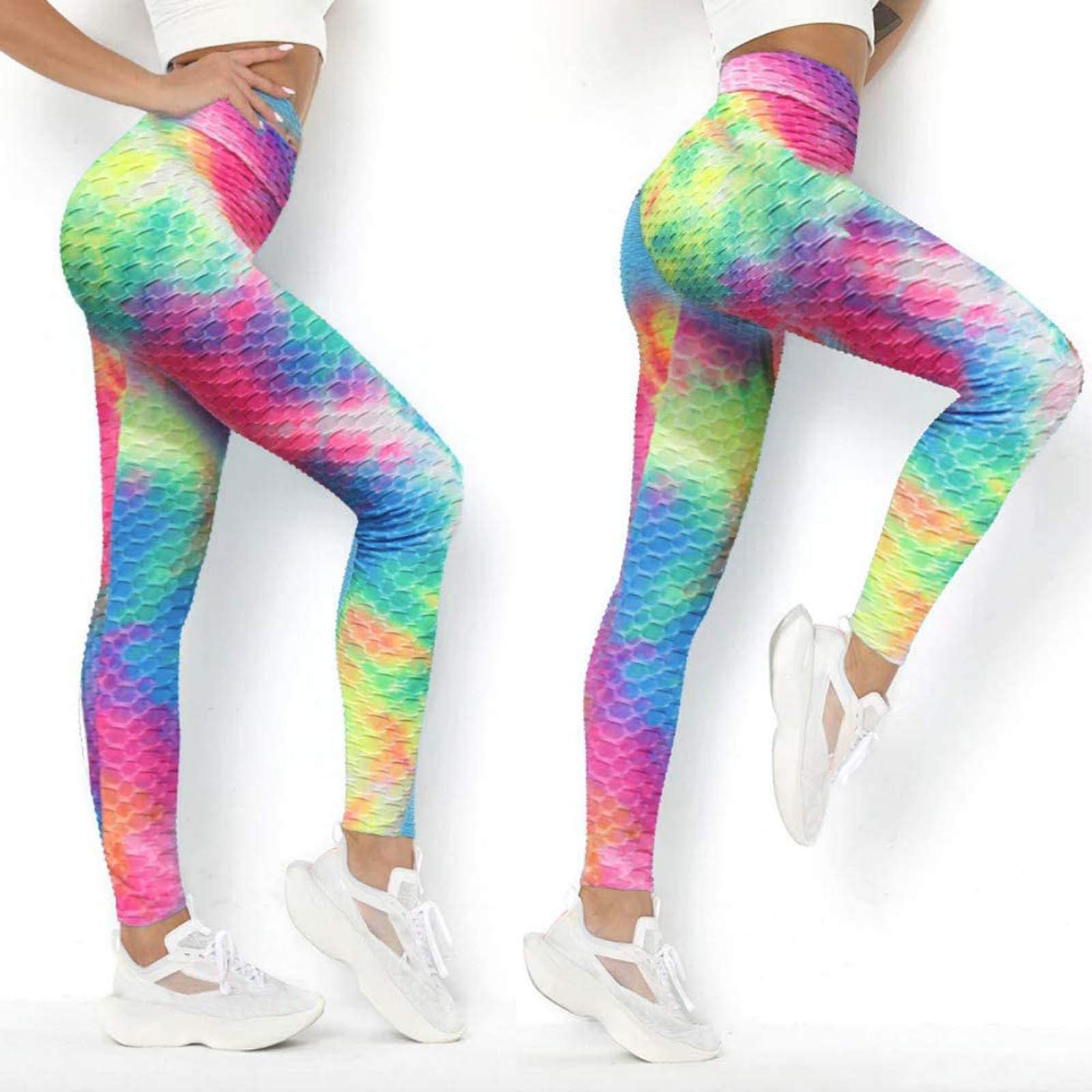 Women's Sexy Leggings Tie Dye Plus Size High Waist Scrunch Bubble Butt Lift Workout Anti Cellulite Yoga Pants