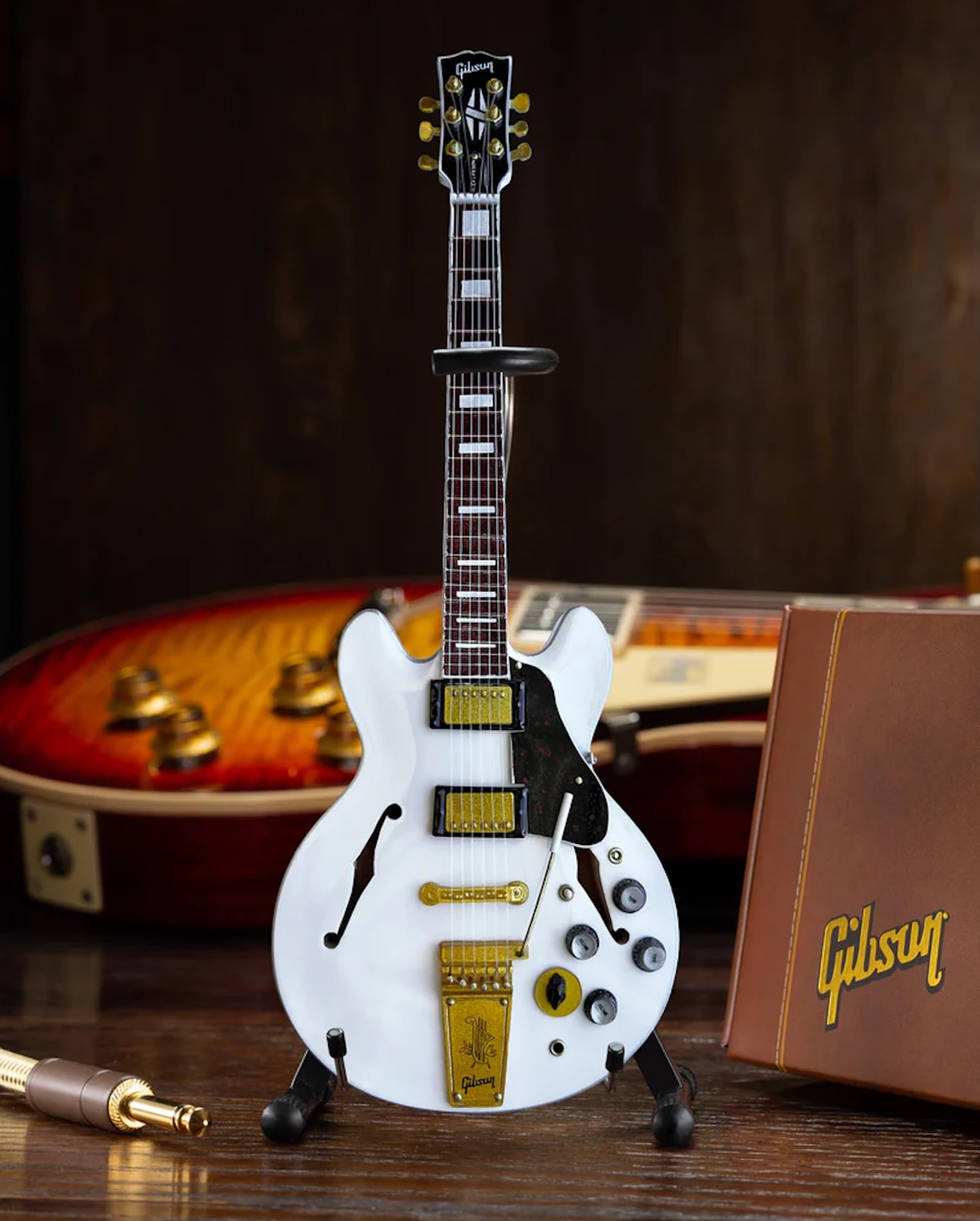 AXE HEAVEN Alex Lifeson Signature ES-355 Gibson Alpine White Miniature Guitar Model, 10"L x 4"W x 3"H"