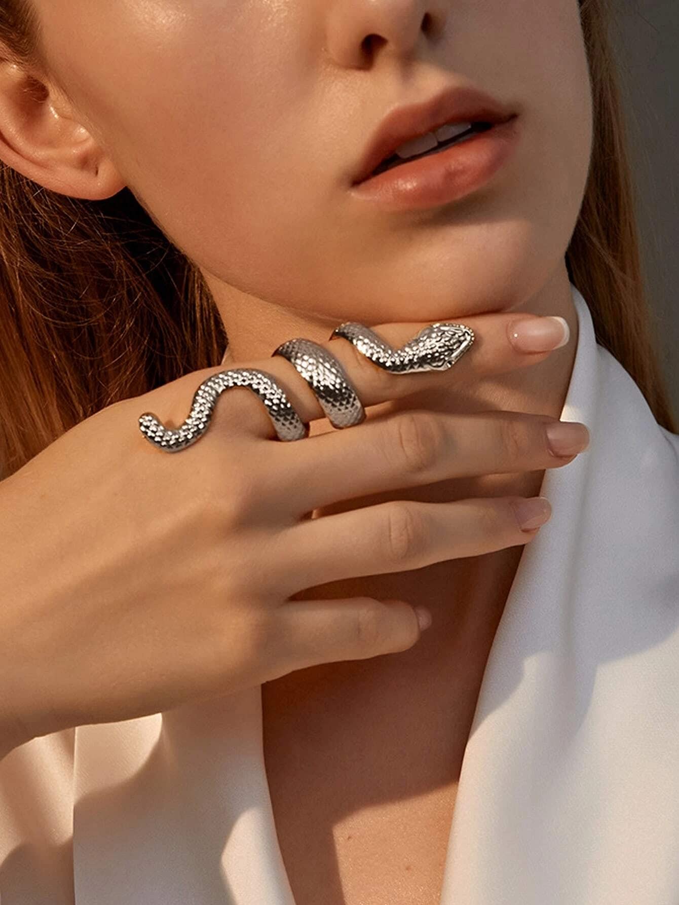 Silver Snake Ring Set Silver Snake Rings for Women Serpent Ring Adjustable Vintage Rings Punk Goth Rings Gold Snake Silver Ring Set Snake Jewelry