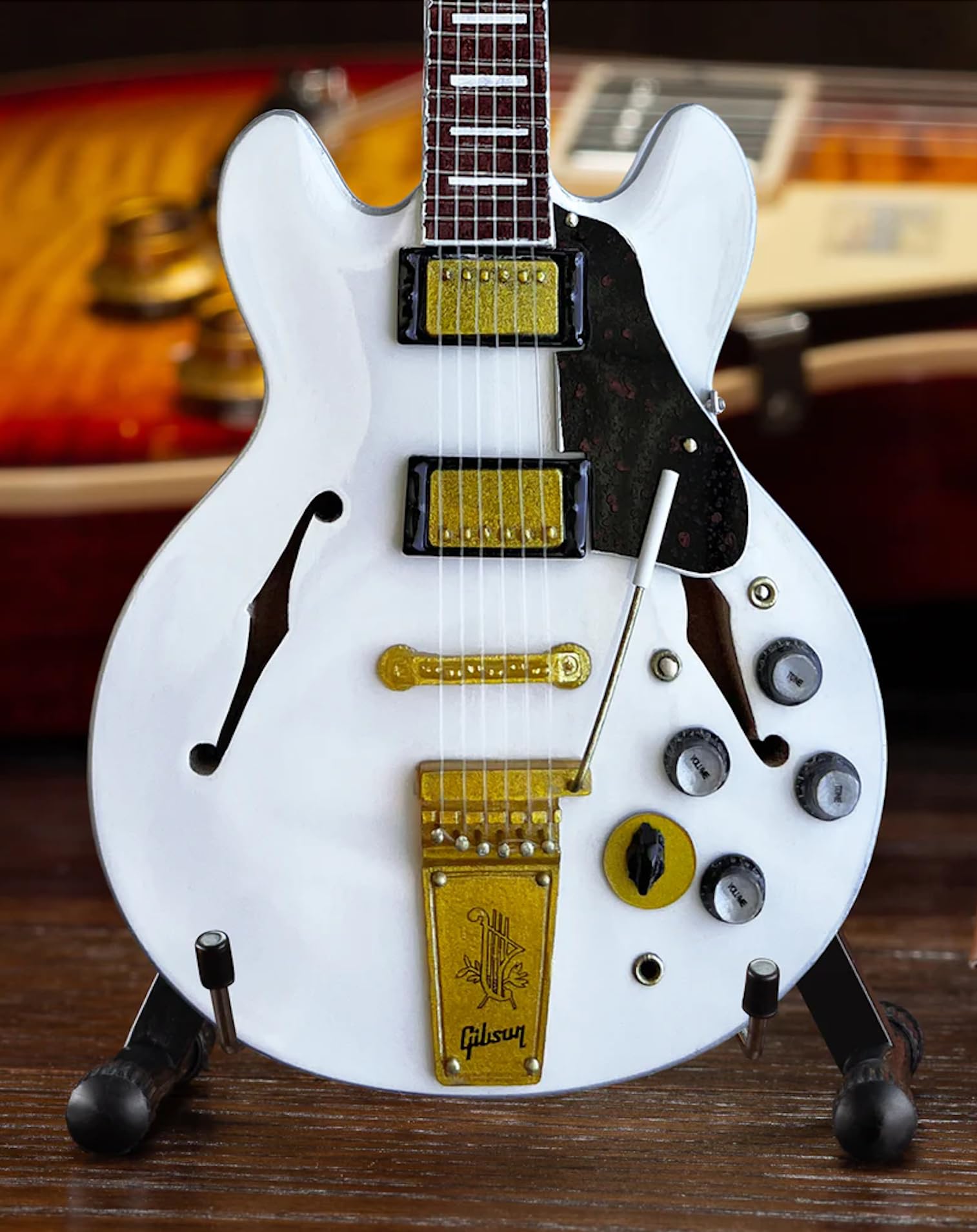 AXE HEAVEN Alex Lifeson Signature ES-355 Gibson Alpine White Miniature Guitar Model, 10"L x 4"W x 3"H"