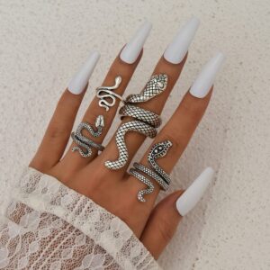 Silver Snake Ring Set Silver Snake Rings for Women Serpent Ring Adjustable Vintage Rings Punk Goth Rings Gold Snake Silver Ring Set Snake Jewelry