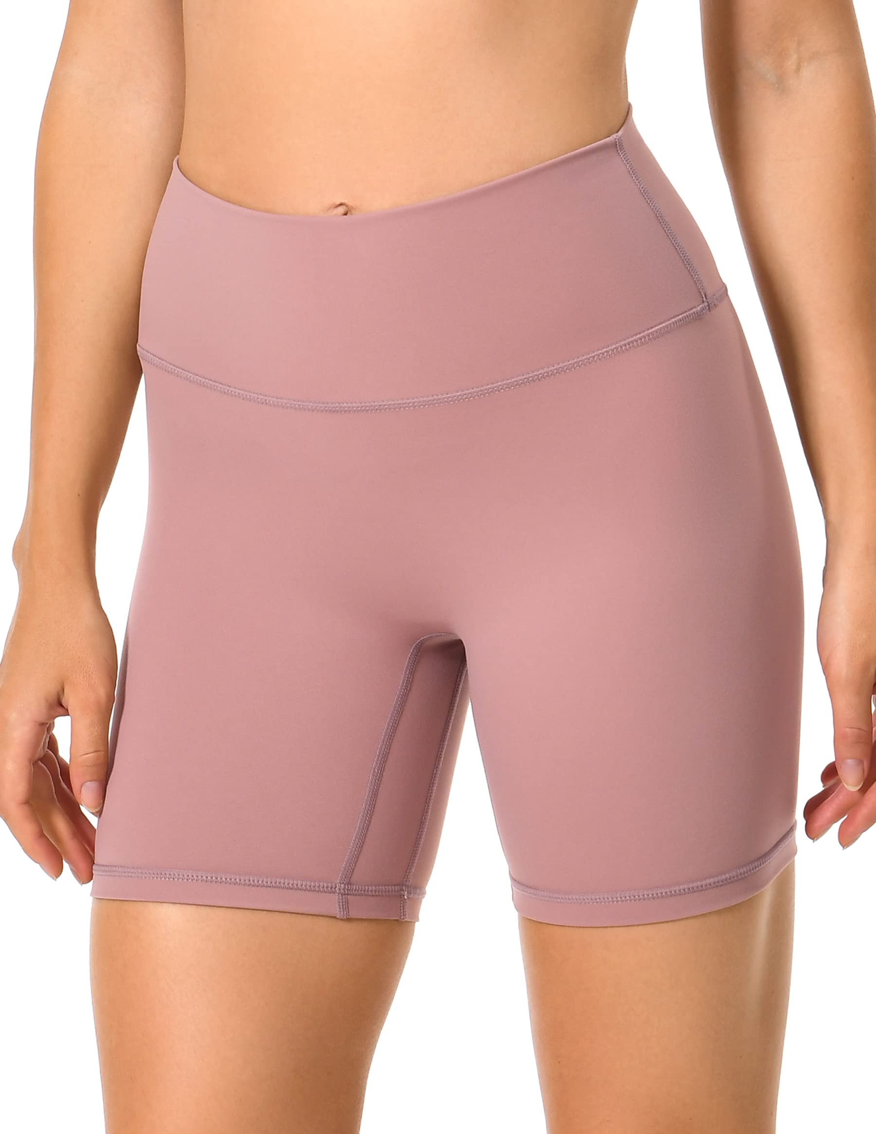 YUNOGA Women's High Waist Athletic Shorts 6" Inseam Yoga Shorts No Front Seam Workout Running Biker Shorts (S, Pink)