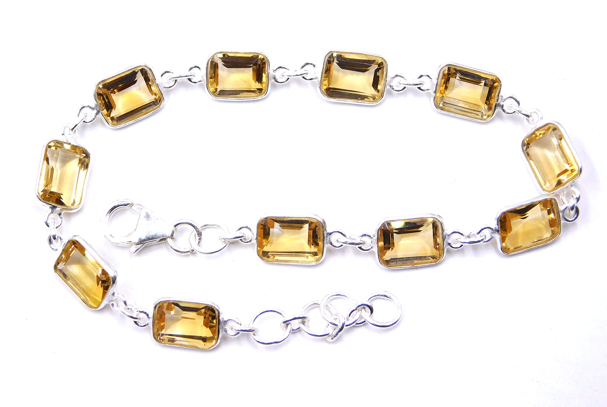 Natural Citrine Cut Gemstone 925 Sterling Silver Bezel Bracelet