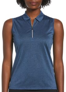 callaway women's quarter zip heather sleeveless golf polo shirt, with moisture-wicking fabric and sun protection, true navy htr, medium