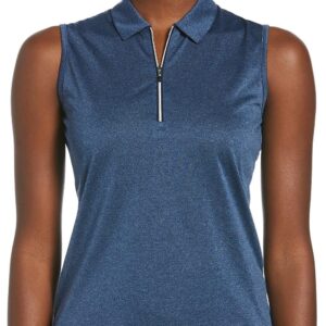 Callaway Women's Quarter Zip Heather Sleeveless Golf Polo Shirt, with Moisture-Wicking Fabric and Sun Protection, True Navy Htr, Medium