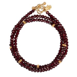 karma and luck spirit of love - genuine garnet stones 925 sterling silver- 18k gold plated wrap bracelet for women with gorgeous heart charms. ready to gift for her.