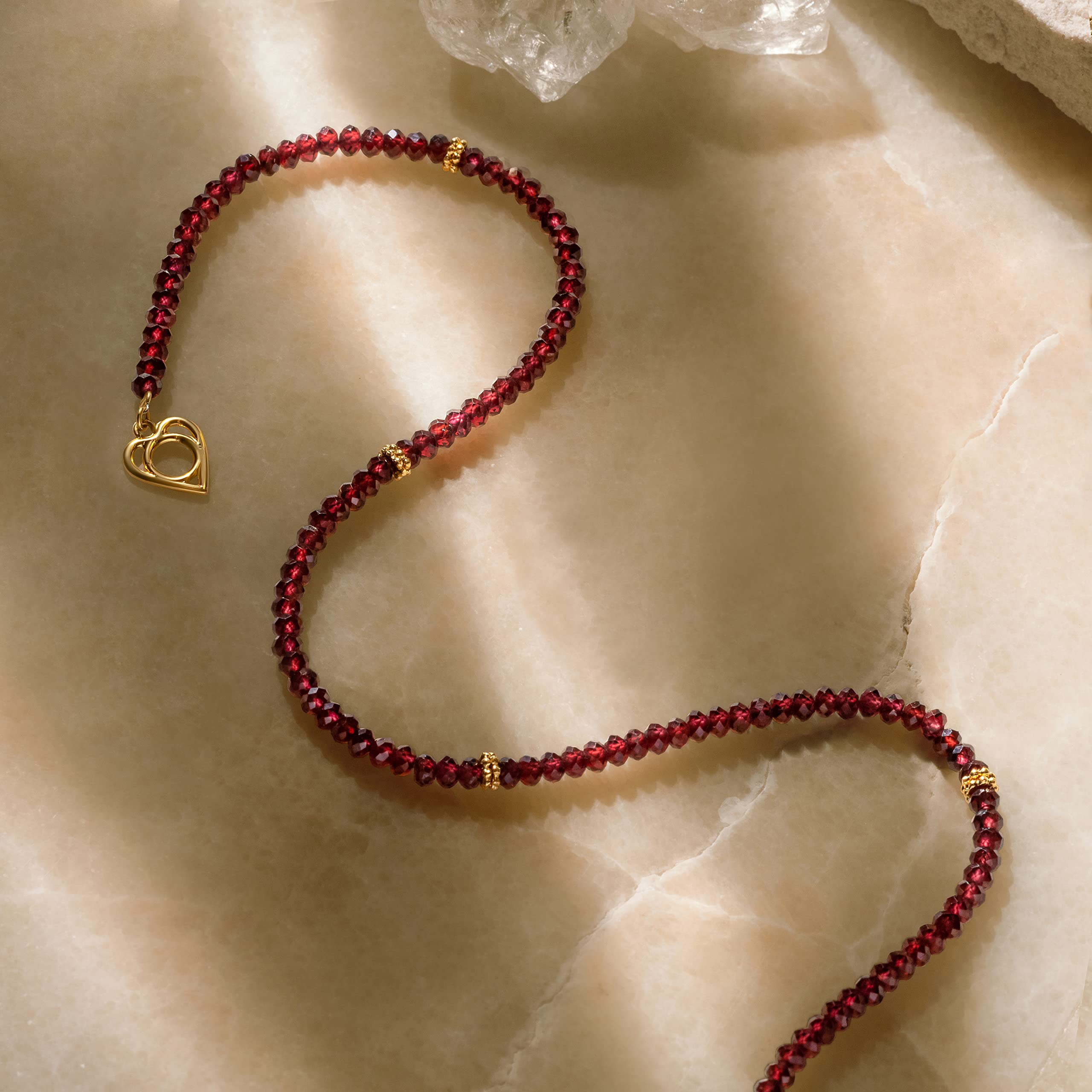 KARMA AND LUCK Spirit of Love - Genuine Garnet Stones 925 Sterling Silver- 18K Gold Plated Wrap Bracelet for Women with Gorgeous Heart Charms. Ready to Gift for Her.