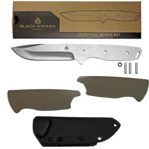 black sierra survival bowie knife building kit - hunting knife with sheath, diy stainless steel fixed blade full tang camping knife comes with kydex sheath, gift idea